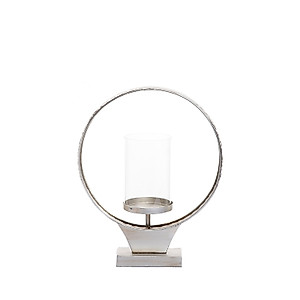 Foreside Home & Garden Small Hammered Metal Round Ring Pillar Candle Holder, Silver