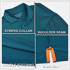 Long Sleeve Golf Shirts for Men UPF 50+ Sun Protection Casual Activewear Striped Mens Polo Turquoise