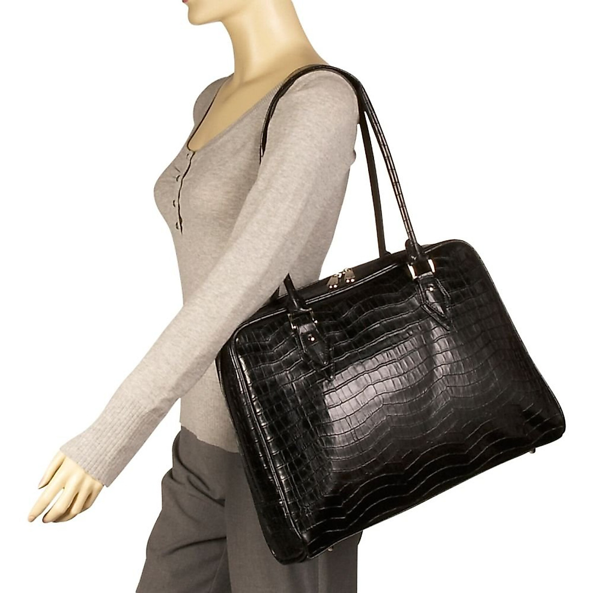 Mobile Edge Women's Black, Milano 15.4 Inch Business Laptop Handbag Faux Croc, Soft Poly-Suede Lining Protection, MEMC1S