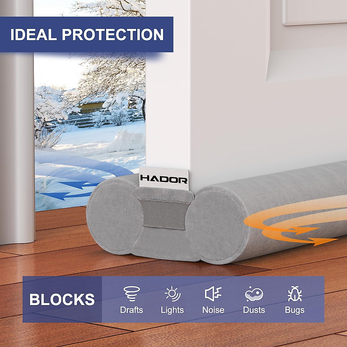 Door Draft Stopper for Bottom of Door, 36 Inch Under Draft Air Noise Light Blocker 30"- 36" Double Side Soundproof Sweep Filler Seal Gap up to 1.7" for French Patio Sliding Door Guard, Grey