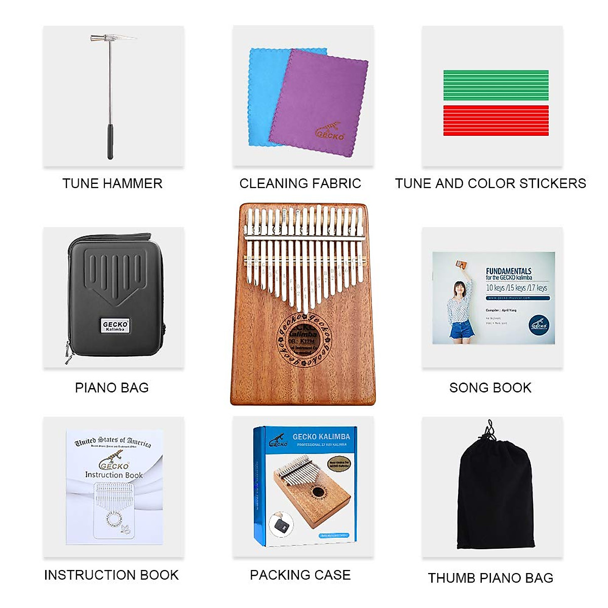 TONGYONG Gecko Kalimba Thumb Piano 17 Keys, Mahogany Wood Portable Mbira Sanza Finger Piano Mini, with Tune Hammer and Songbook, Musical Inruments for Kids Adult Beginners