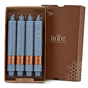 Root Candles Unscented Dinner Candles Beeswax Enhanced Timberline™ Collenette Boxed Candle Set, 9-Inch, Williamsburg Blue, 4-Count