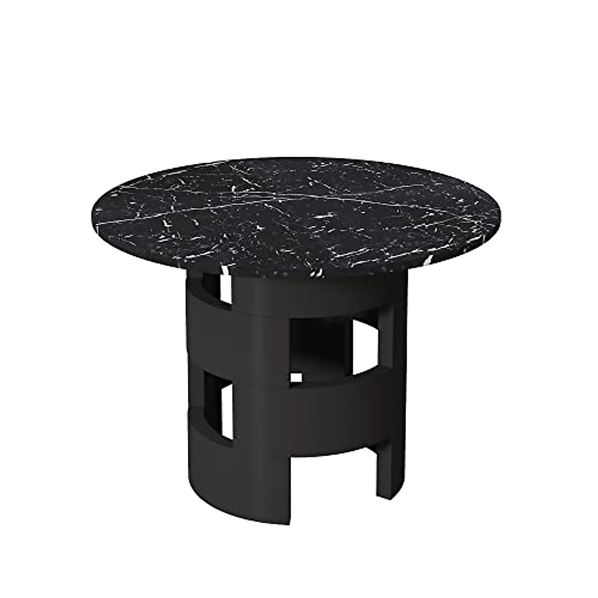 HomSof 42.12" Modern Round Dining Table with Printed Black Marble Table Top for Dining Room, Kitchen, Living Room