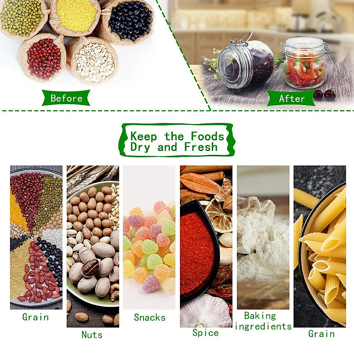 YEBODA 16oz Food Storage Canister Glass Jars with Clamp Airtight Lids and Silicone Gaskets for Multi-Purpose Kitchen Containers - Clear Round (6 Pack)