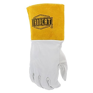 IRONCAT 6141 Kidskin TIG Welding Gloves – Medium, Kevlar Thread Welding Gloves with 4 in. Gold Cuff, Straight Thumb, Natural