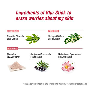 Korean Makeup Blur Stick Face Primer - Pore Minimizer and Reducer for Your Face - More Energetic Eyeshadow, Eyelid and Eye Details - With Hydrating Calamine Base for Oily Skin and Sensitive Acne Skin