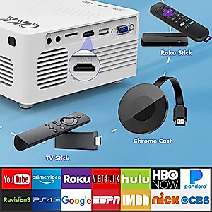 [WiFi Projector] XRPrime 7500Lumens Mini Projector, Full HD 1080P 200'' Display Supported, Compatible with Smartphones, TV Stick, Video Games, DVD Player, HDMI/AV/VGA/USB for Outdoor Movies, HI-06