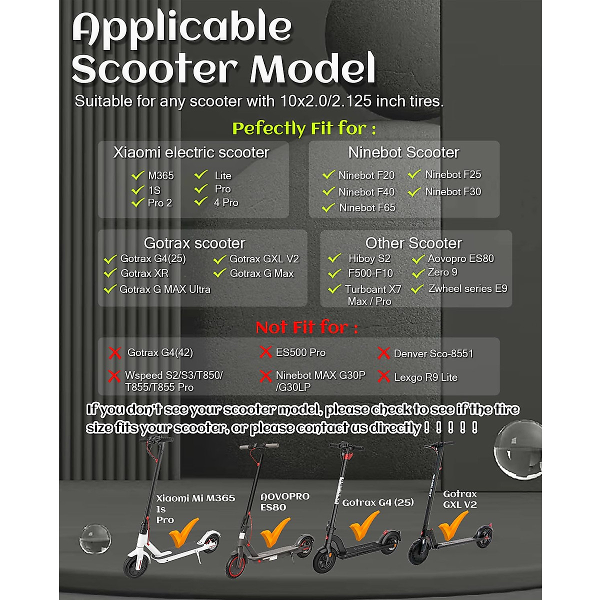 GLDYTIMES 2PCS 10x2/54-152 Solid Tire, 10x2.125 50/75-6.1 Tubeless Tyre for iScooter i9 plus isinwheel s9 max Swagtron SG-5 VOLPAM SP01 Gotrax GXL V2 Ninebot F25/ D40X/ D18W Electric Scooter, Black