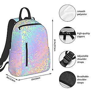 HEVANE Rainbow Leopard Print Cheetah Women's Casual Style Lightweight Backpacks Durable Small Travel Backpack Purse Casual Book Bag Computer Bag Fits 12/14 Inch Laptop