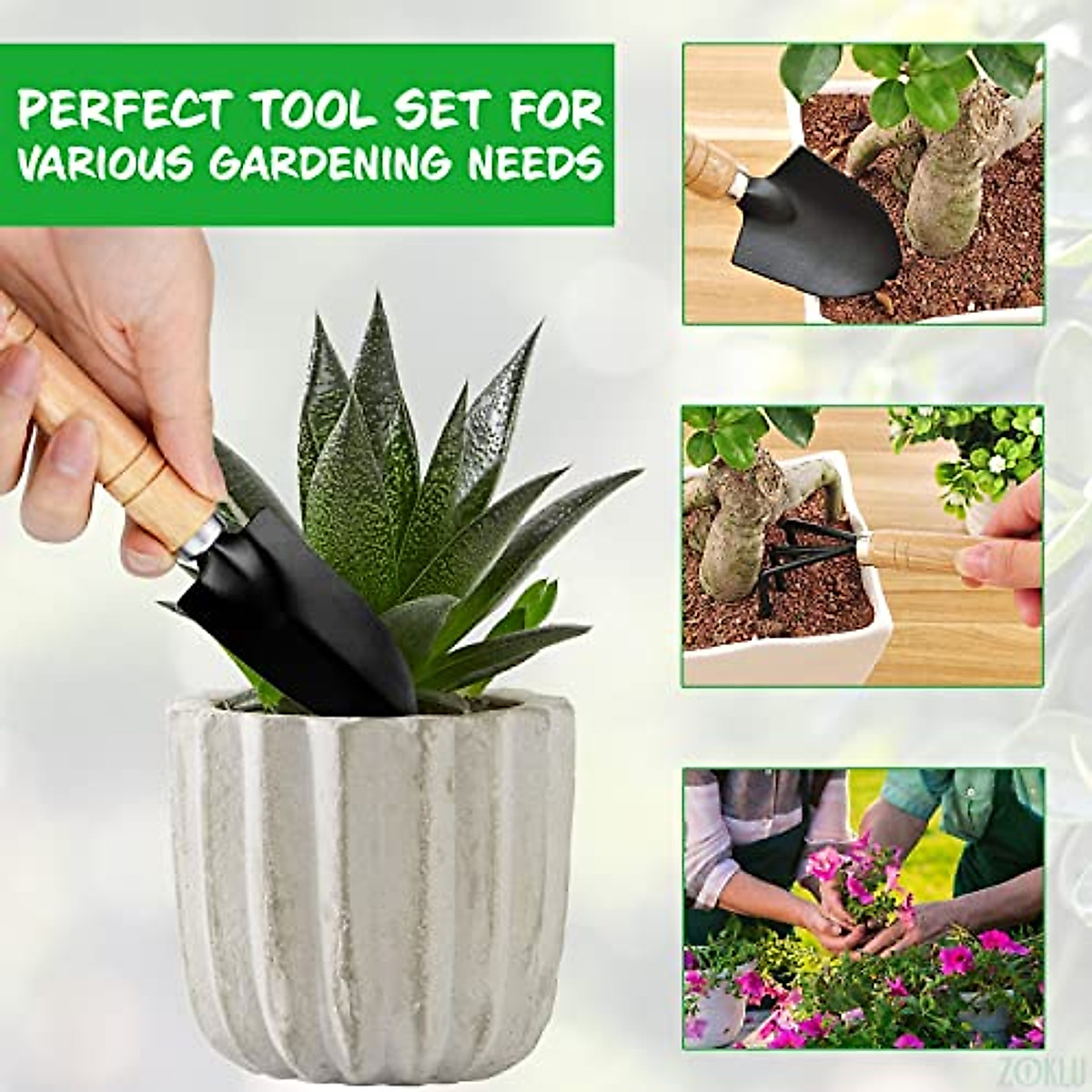 Hand Shovel for Gardening Trowel Garden Tool - 3Pcs Gardening Set of Tools Small Garden Rake Ergonomic Garden Hand Tools Wood Handle Gardening Tool 3 Piece - Gardening Tools Heavy Duty Garden Tool Set