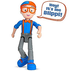 Blippi Talking Figure, 9-inch Articulated Toy with 8 Sounds and Phrases, Poseable Figure Inspired by Popular YouTube Edutainer