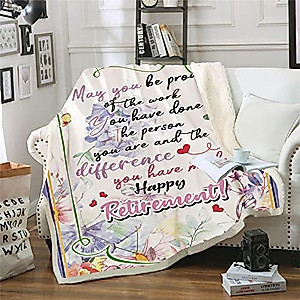 Retirement Gifts for Women 2023, Best Retirement Gifts for Mom Grandma Wife Boss, Farewell Gifts for Coworkers, Ultra-Soft Floral Happy Retirement Throw Blanket for Teachers,Nurses, 60"x 50"