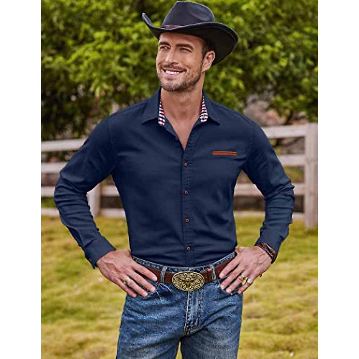 Coofandy Men's Casual Dress Shirt Button Down Shirts, Type 01 - Dark Blue, Medium