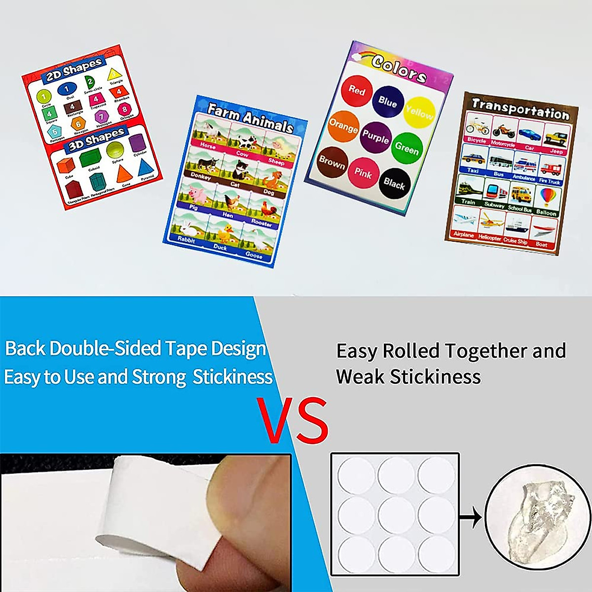 Math Educational Posters for Kids,Laminated Math Charts with Tape for Children Kids Homeschool Elementary and Middle School Teach,Multiplication Table,Addition,Place Value,Shapes,Fractions (13 Pack)