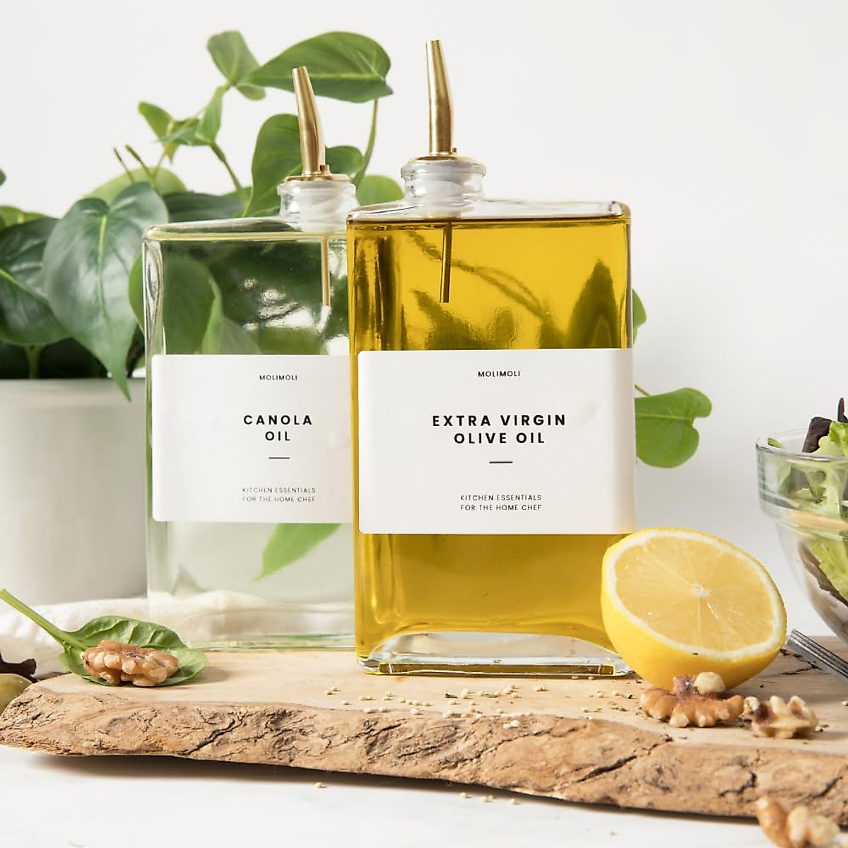 Molimoli Olive Oil Dispenser for Kitchen, Oil and Vinegar Dispenser Set, Glass Olive Oil Dispenser Bottle, Soy sauce dispenser, coffee syrup bottles | Set of 2 - Gold Oil Dispenser