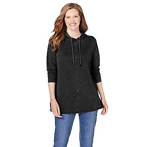 Woman Within Women's Plus Size Cloud Bliss Pleat-Back Swing Sweatshirt - 1X, Black