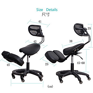 Ergonomic Kneeling Chair with Back Support, Wheels, Adjustable Saddle Chair for Home and Office with Angled Seat for Better Posture, Black