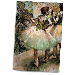 3D Rose Image of Degas Ballerinas Wait Their Turn in Peach Green Hand Towel, 15" x 22"