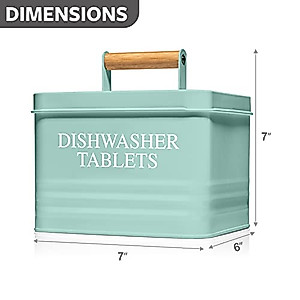 Calindiana Modern Farmhouse Metal Dishwasher Pods Container with Lid for Kitchen Organization and Storage, Kitchen Essentials Decor Accessories, Dishwasher Pods Holder, Mint