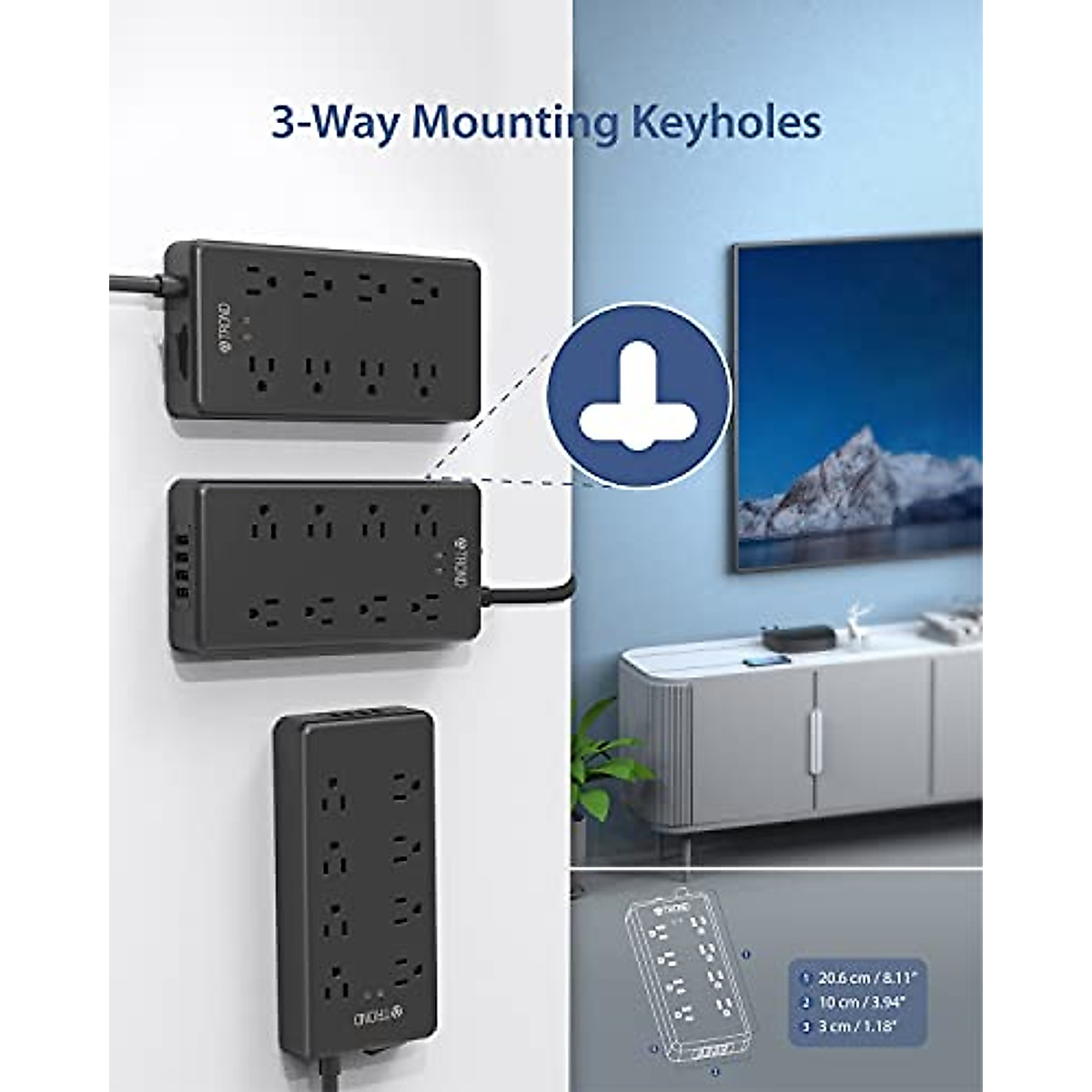 Surge Protector Power Strip, TROND 5ft Extension Cord with 8 Outlets ...