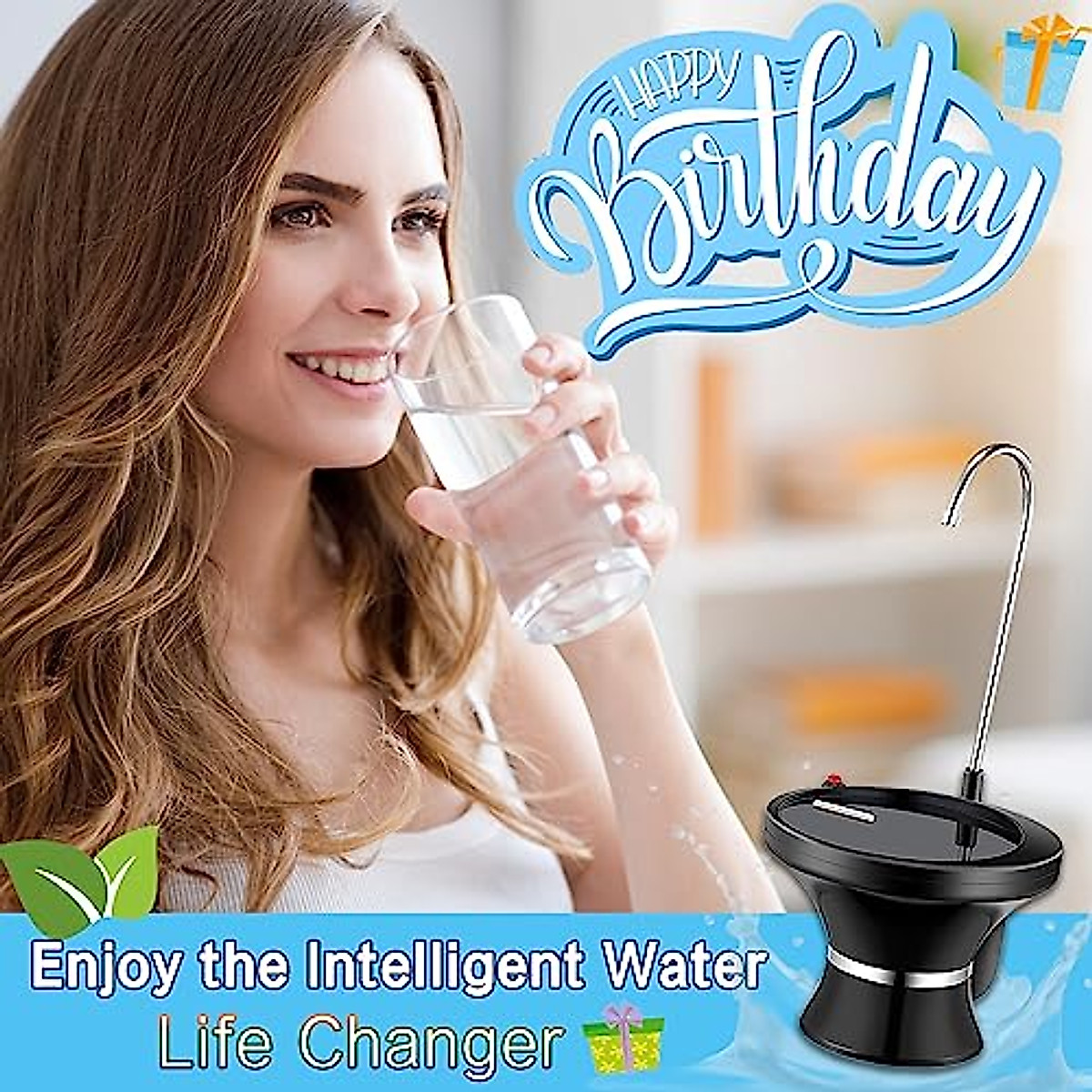 Christmas Water Dispenser, Automatic Electric Drinking Water Bottle Pump for 1-5 Gallon Jug– USB Rechargeable – Ultra-Hygienic BPA-Free Water Kettle Dispenser, Portable for Home Office Camping (black)