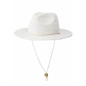 Koreshion Women Straw Panama Hat Summer Wide Brim Fedora Cap Beach Sun Hats UV UPF50+ White
