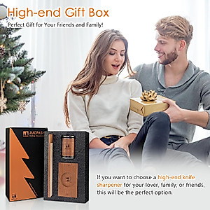 JUCPASH Rolling Knife Sharpener Kit for Straight Edge - Knife Sharpening with Leather Strop, Diamonds Discs and 15 & 20 Degree Magnetic Angles, Roller Knife Sharpener System for Kitchen Knives