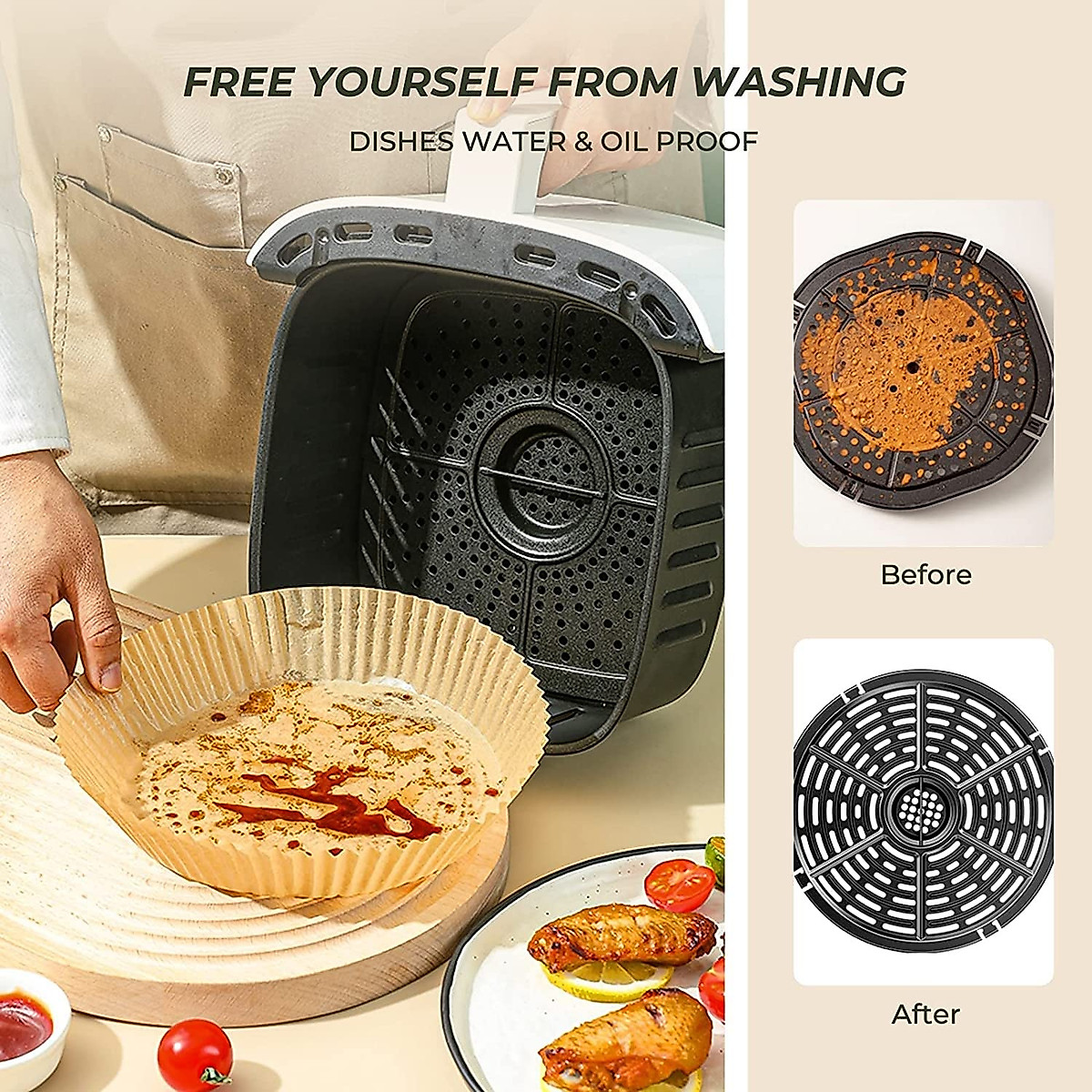 100PCS Air Fryer Liners Disposable Paper,Parchment Paper For Air Fryer, Disposable Paper Towel For Air Fryer,For Baking, Roasting, Microwave, Oil and Water Proof, Oven Accessories(3-5L-6.3 inch)