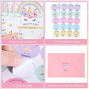 24 Pack Unicorn Birthday Invitation for Girls Boys Unicorn Party Invitation Card 24 Envelope 30 Rainbow Unicorn Sticker Labels for Birthday Baby Shower Party Supplies