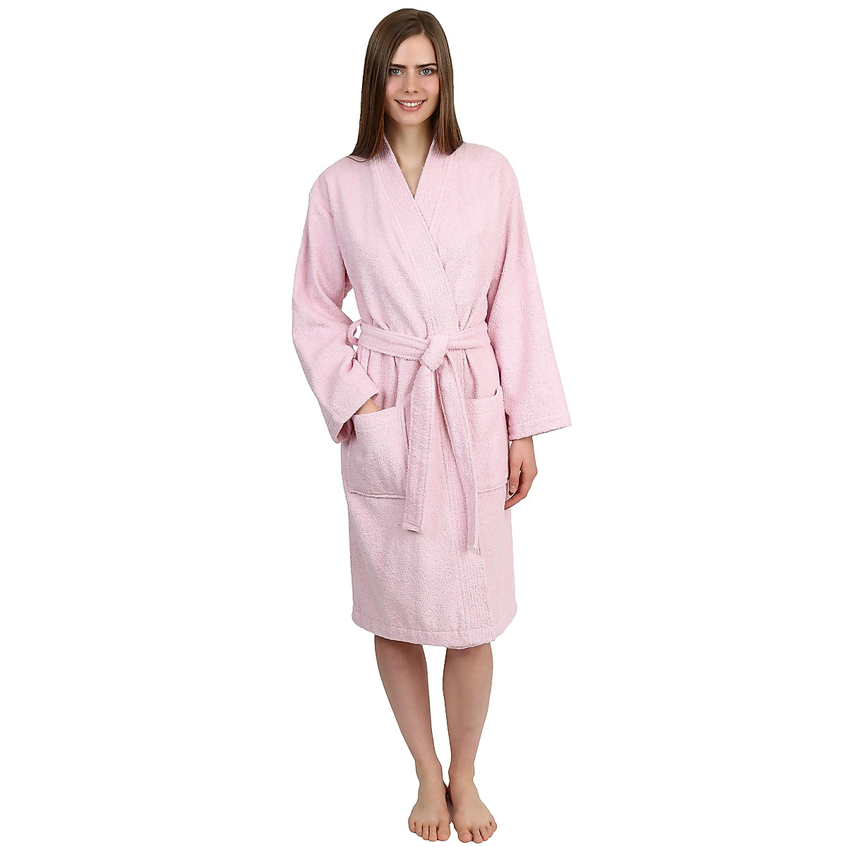 TowelSelections Womens Robe, Kimono Bathrobe for Women, 100% Cotton Knee Length Terry Cloth Robes for Women X-Large/XX-Large Ice Pink