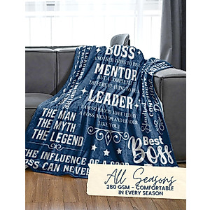 Boss Gifts from Employees, Bosses Day Gifts for Men, Bed Flannel Plush Throw Blankets (50"x 65") Christmas Office Gift Idea on Boss Day, Birthday, Appreciation, Retirement, Mentor Leader-Blue