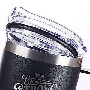 Christian Art Gifts Be Strong in The Lord Stainless Steel Camp Style Black Travel Mug with Ephesians 6:10 for Men and Women (11oz Double Wall Vacuum Insulated Coffee Mug with Lid and Handle)