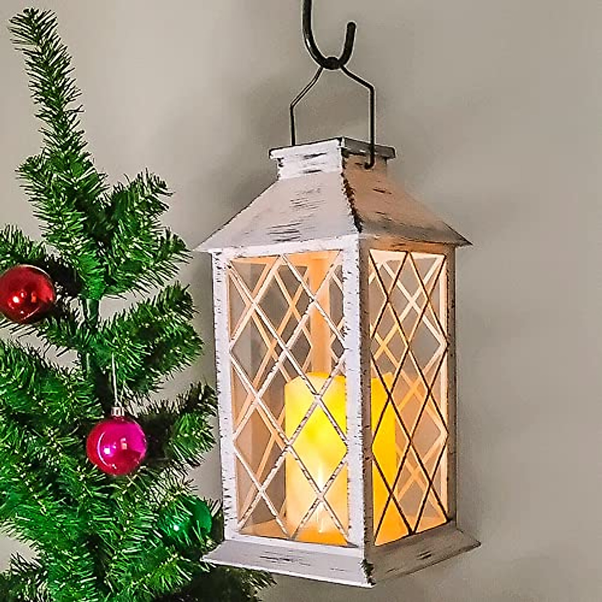 LEDHOLYT Solar Lanterns, Outdoor LED Decorative Lanterns with Flickering Flameless Candles,Hanging Gray Lantern Decor Lamp for Table,Party, Dining Table, Garden Landscape,Patio,Front Porch