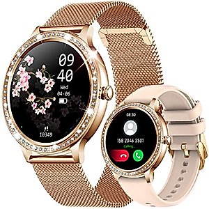 INEYES Smart Watches for Women with Diamonds (Answer/Make Call), 1.32" HD Smartwatch with AI Voice for iPhone Samsung Android Phones, Fitness Tracker with Heart Rate Sleep Ovulation Period Monitor