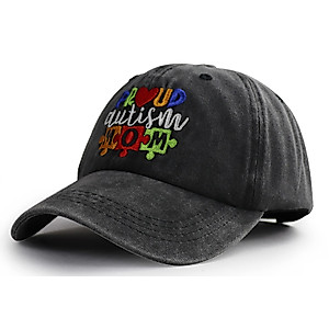 Autism Gifts for Mom, Proud Autism Mom Hat, Adjustable Washed Cotton Embroidered Puzzle Graphic Love Autistic Mama Baseball Cap, Autism Awareness Gifts for Women Mother Grandma Friends