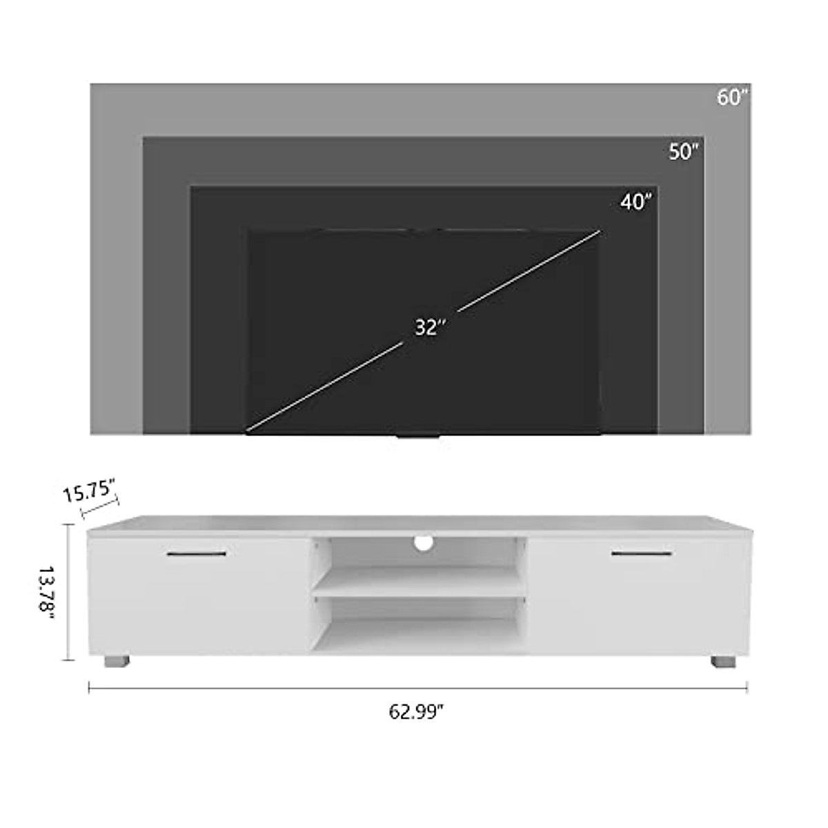 Noskatu Modern TV Stand with 2 Storage Cabinets Entertainment Center for 65 inch TV Simple Television Media Console Table with 2 Open Shelves Wood TV Unit for Home Living Room Bedroom White