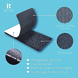 Rena Chris Hook and Loop Strips with Adhesive | 2 x 6 Inch 16 Sets | Double-Sided Interlocking Mounting Tape for Couch Cushions, Suitable for School Classroom, Office, Home- Black