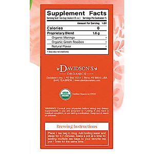 Davidson's Organics, Moringa Mango Peach, 25-count Tea Bags, Pack of 6
