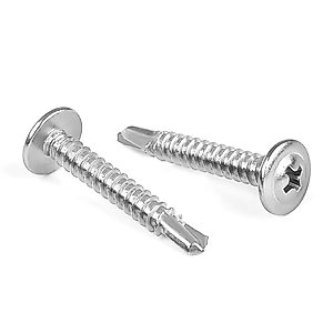 #8 x 1" Wafer Head Self Drilling Sheet Metal Screws, (1/2" to 1-1/2" Length), Stainless Steel 410, Modified Truss Head Self Driller, 100 PCS