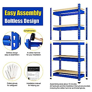 PrimeZone Storage Shelves 5 Tier Adjustable Garage Storage Shelving, Heavy Duty Metal Storage Utility Rack Shelf Unit for Warehouse Pantry Closet Kitchen, 28" x 12" x 59", Blue