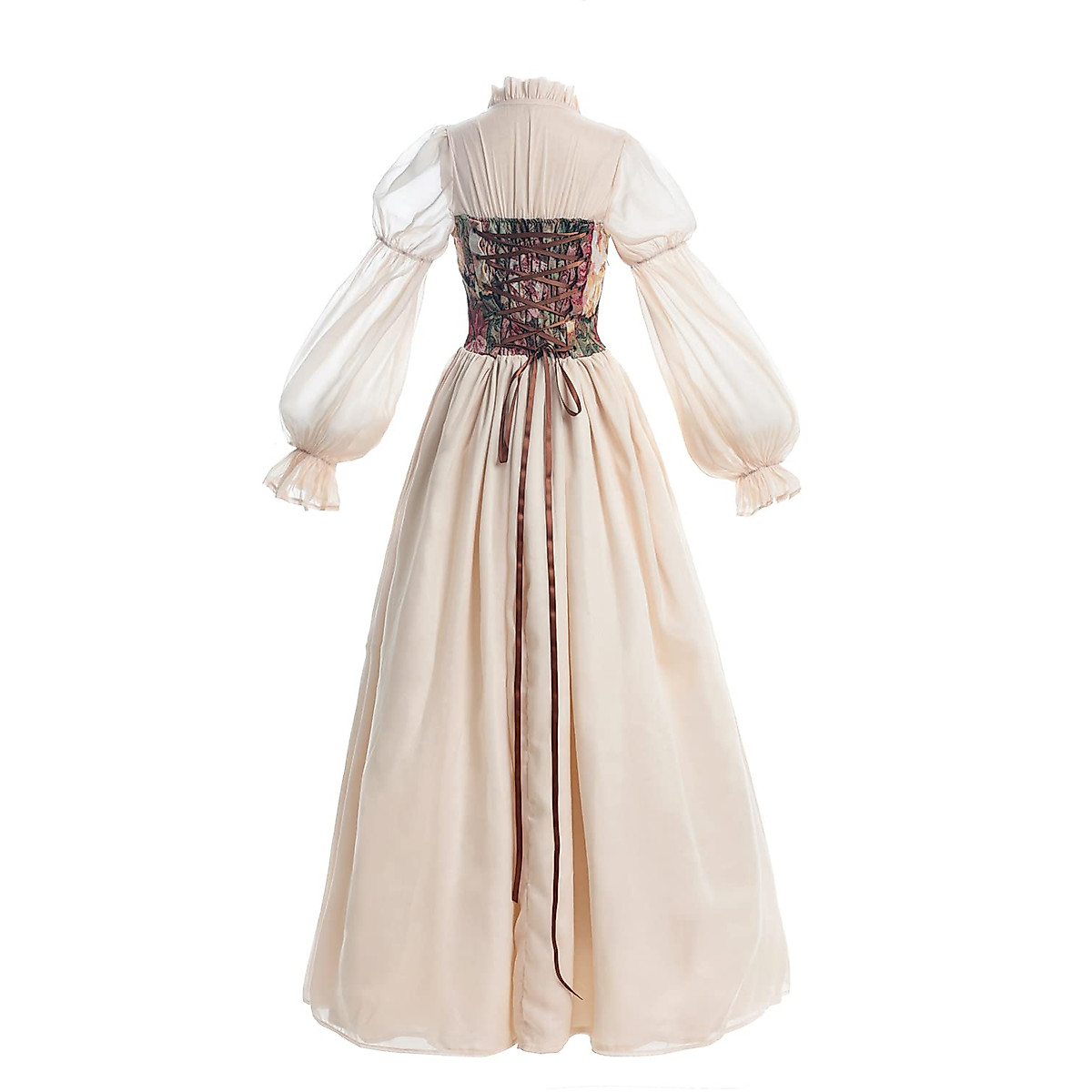 LTAKK Renaissance Dress Women Medieval Costume Victorian Ren Fair Dresses with Floral Corset, Beige, Large