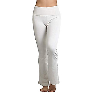 ToBeInStyle Women’s Premium Comfortable Cotton-Blend Fold Over Flared Yoga Pants Leggings - Bone - X-Large
