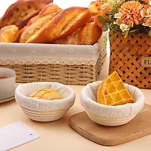 Irenare 10 Pcs Bread Banneton Proofing Basket Round Dough Sourdough Proofing Basket Rattan Bakery Baking Bread Bowl with Liner and Scraper Tool Set for Starter Gifts Professional Home Bakers (5 Inch)