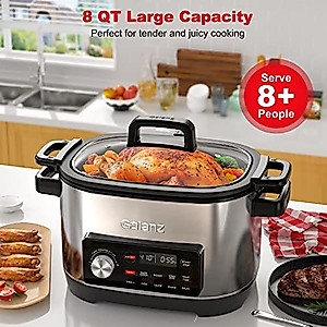 Galanz 8-in-1 Multi Cooker with Air Fry, Sous Vide, Rice, Sauté, Slow Cook, Steam, Roast, & Grill - Removable 8 QT Cooking Bowl, 8 Pre-Set Programs, Stainless Steel