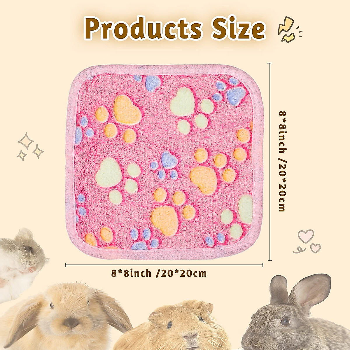8 Pcs Small Animal Fleece Blanket Cage Liners Absorbent Guinea Pig Blanket Soft Guinea Pig Accessories Warm Pet Sleep Mat Paw Print Hamster Mat for Hamster Dog Rabbit Puppy Hedgehog (7.9 x 7.9 Inch)
