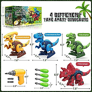 Dinosaur Toys for 3, 4, 5, 6, 7 Year Old Boys, Take Apart Toys with Electric Drill for Kids, STEM Educational Construction Building Toys, Ideal Xmas Birthday Gift, Incl Tyrannosaurus Rex Triceratops