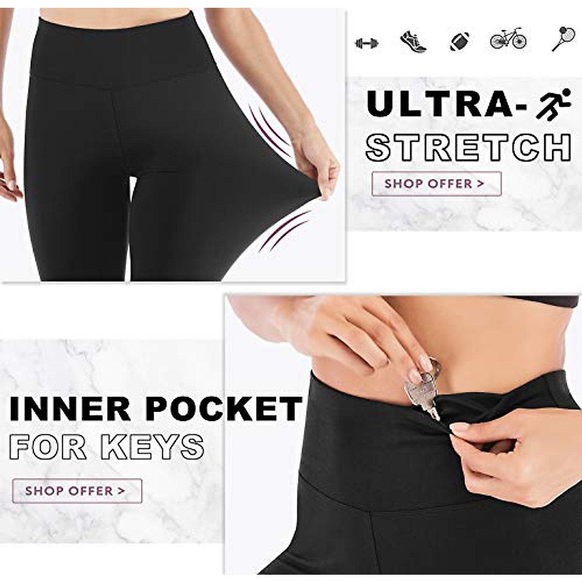 IUGA High Waisted Leggings for Women Running Workout Leggings with Inner Pocket Yoga Pants for Women Black