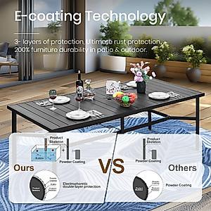 PHI VILLA 9 Pieces Outdoor Dining Set for 8, Large Rectangular Metal Dining Table with Umbrella Hole & Stackable Wrought Iron Chairs, Dining Furniture for Patio, Deck, Yard, Porch