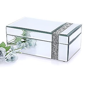 ELLDOO Glass Mirrored Jewelry Box with Crushed Diamonds Strip Decor, Luxury Trinket Box Organizer Decorative box Treasure Chest Keepsake Box for Women Girls Gift