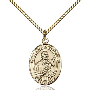 Gold Filled St. Martin De Porres Pendant 3/4 x 1/2 inches with Gold Filled Lite Curb Chain